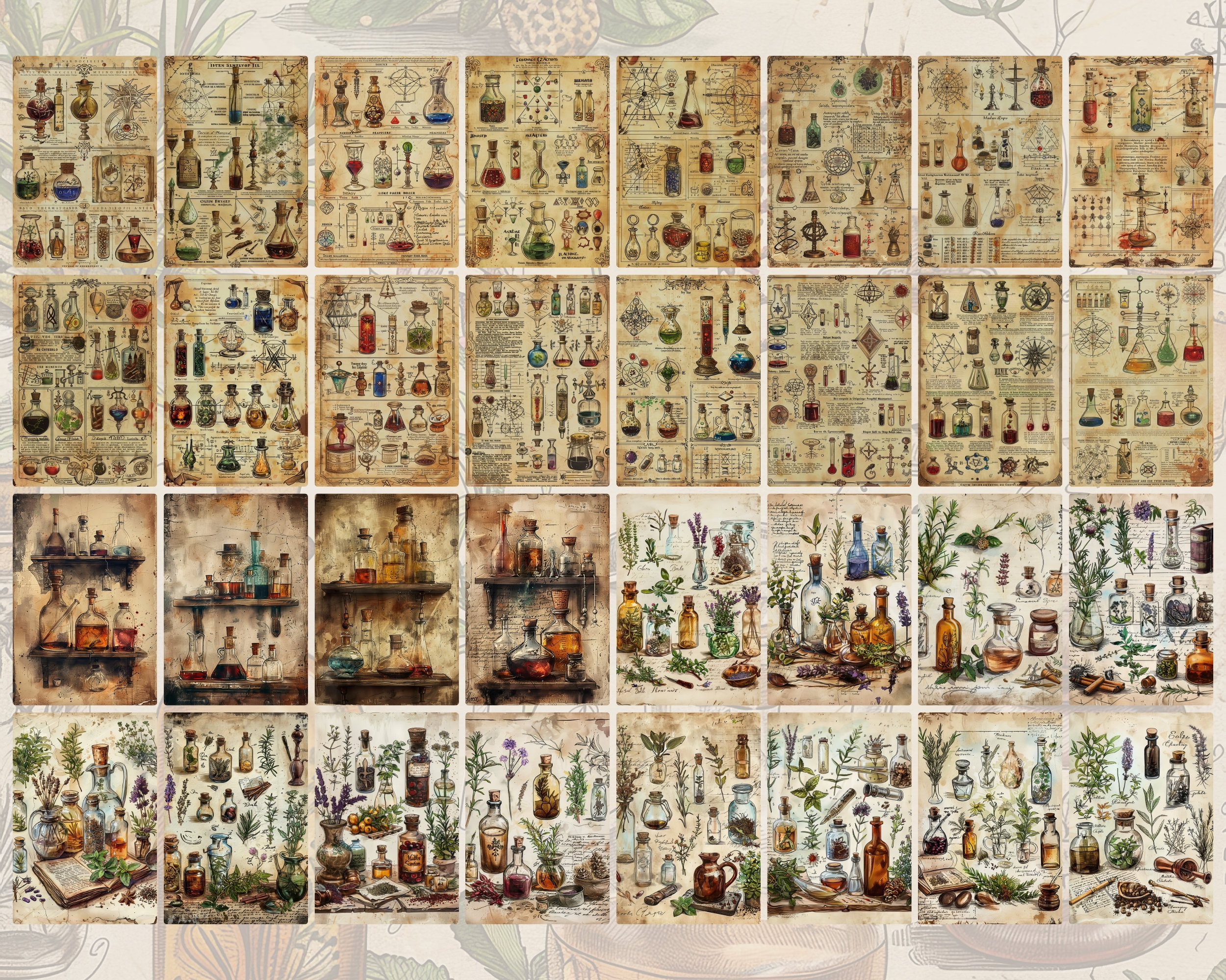 Apothecary Digital Papers, Mystic Potion Junk Journal Pages, Scrapbook ...