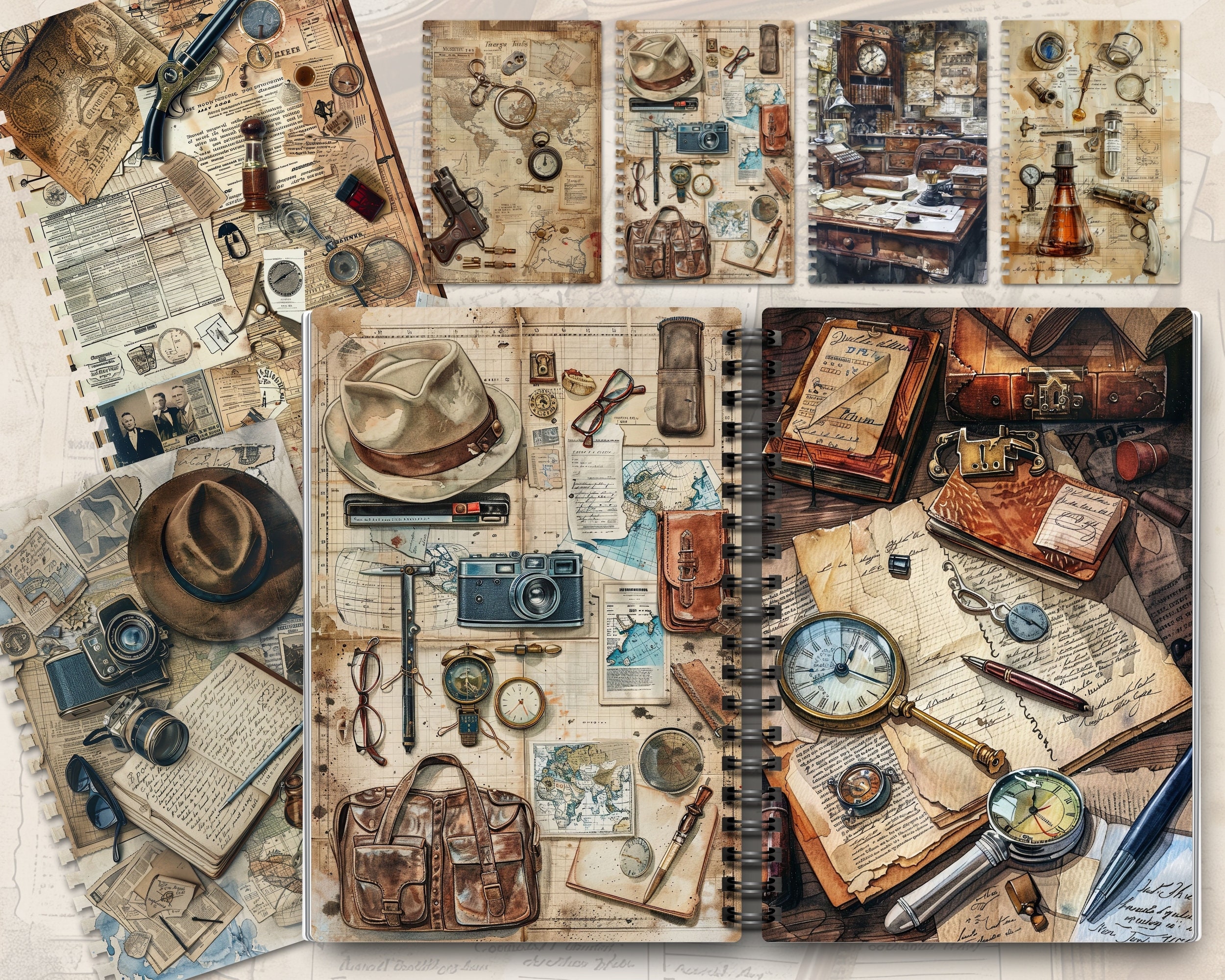 Vintage Detective Junk Journal Pages, Digital Scrapbook Paper Kit ...