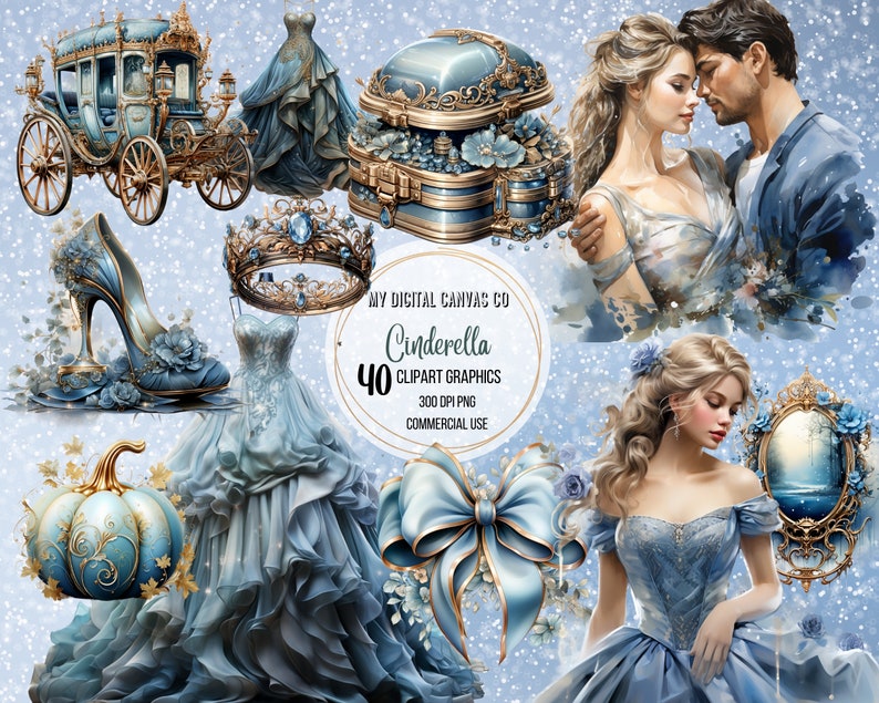 Cinderella Clipart Bundle PNG Digital Download, Watercolor Princess ...