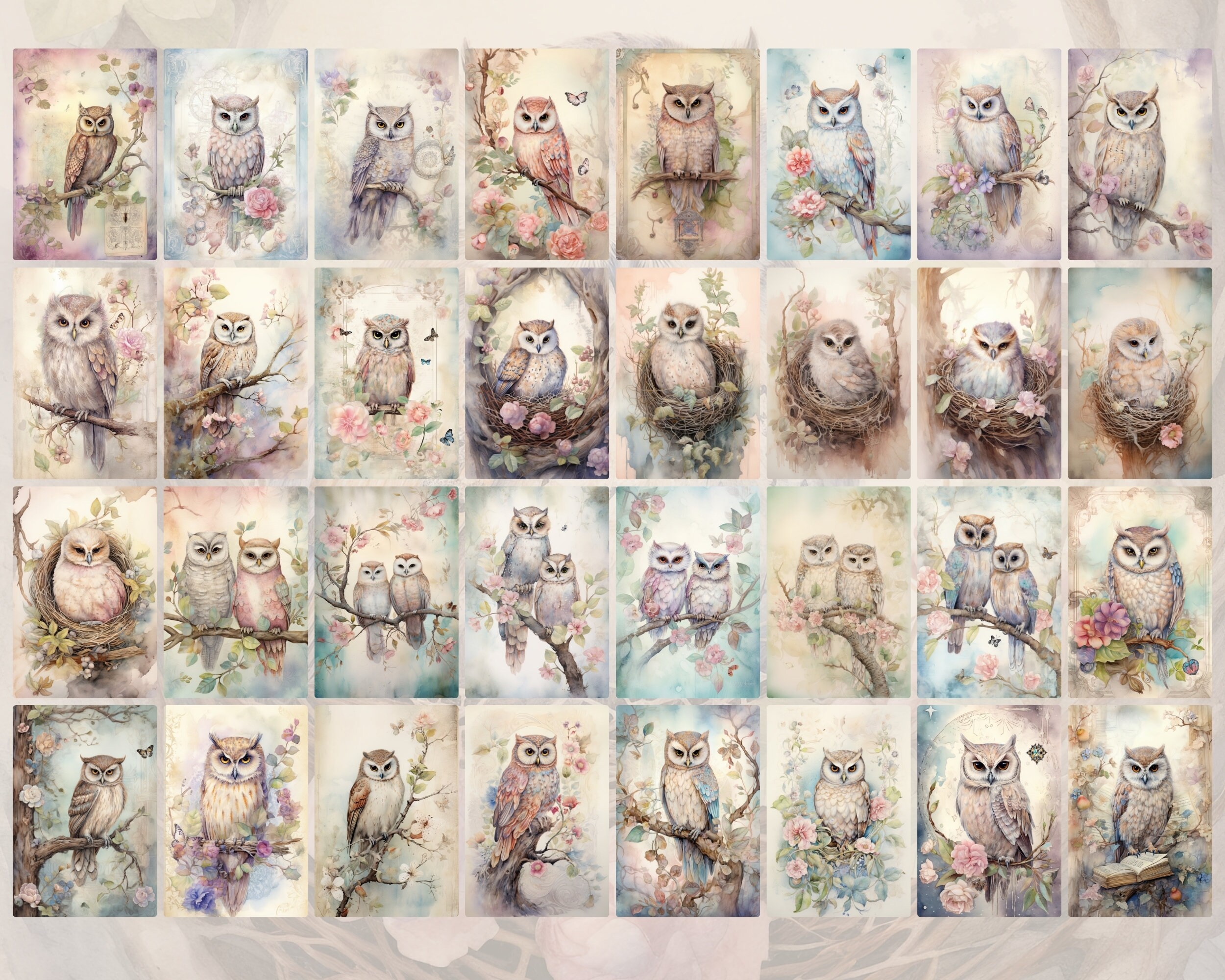 Fantasy Owl Junk Journal Kit, Watercolor Owl Journal Pages, Owl Junk ...