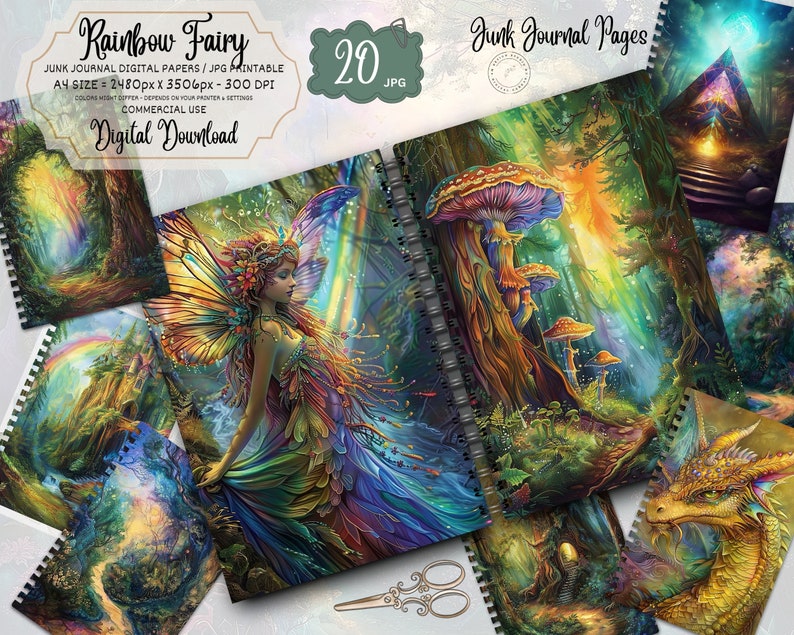 Rainbow Fairy Junk Journal Pages: Enchanted Collage (digital Download ...