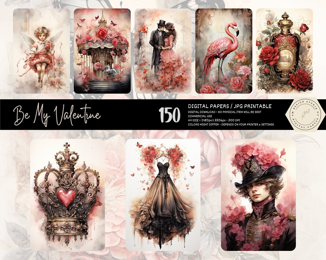 VALENTINE Red Theme, Big Bundle Shabby Chic Journal, Digital Paper A4 ...