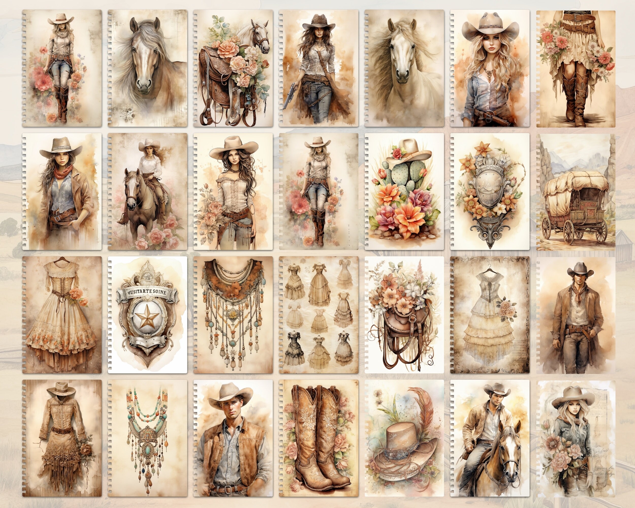 Watercolor Western Junk Journal Printable Pages, Cowboy Junk Journal ...