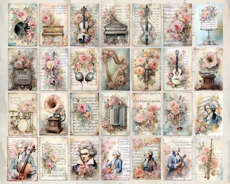 Vintage Music Junk Journal Pages, Digital Scrapbook Paper Kit, Musical ...