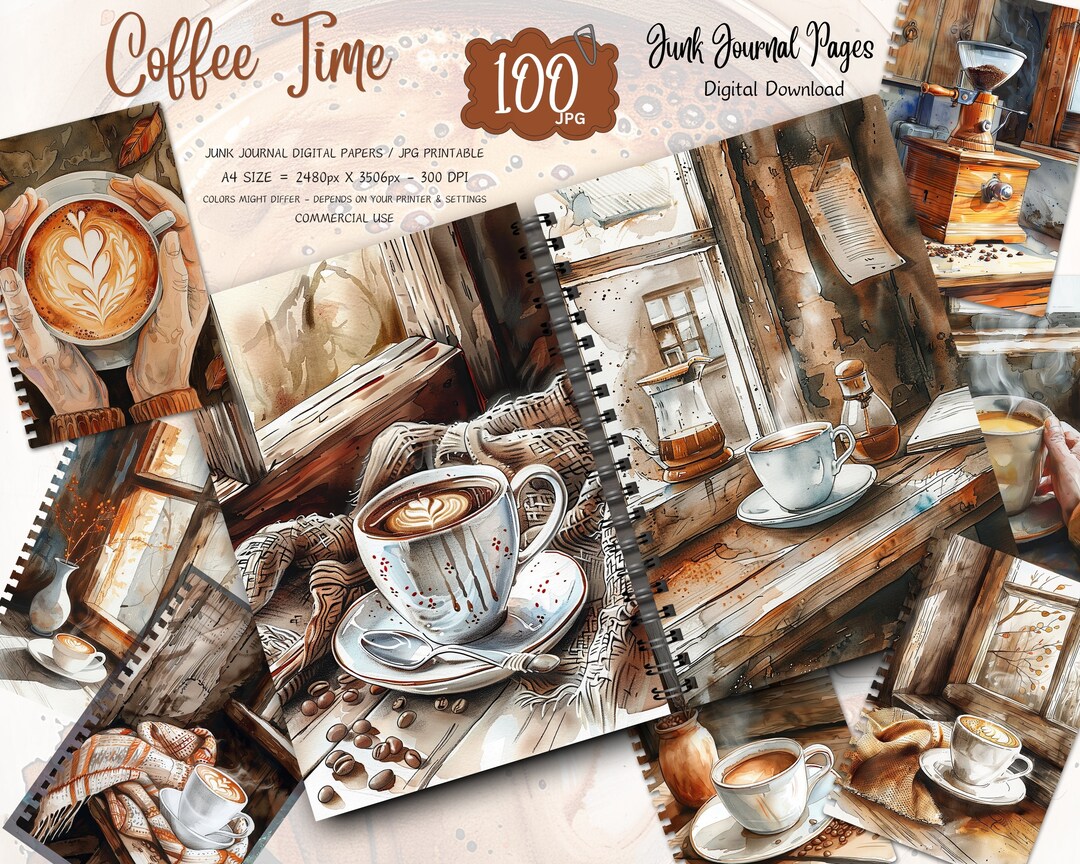 Vintage Coffee Junk Journal Pages, Hot Chocolate Journal Card, Delicate ...
