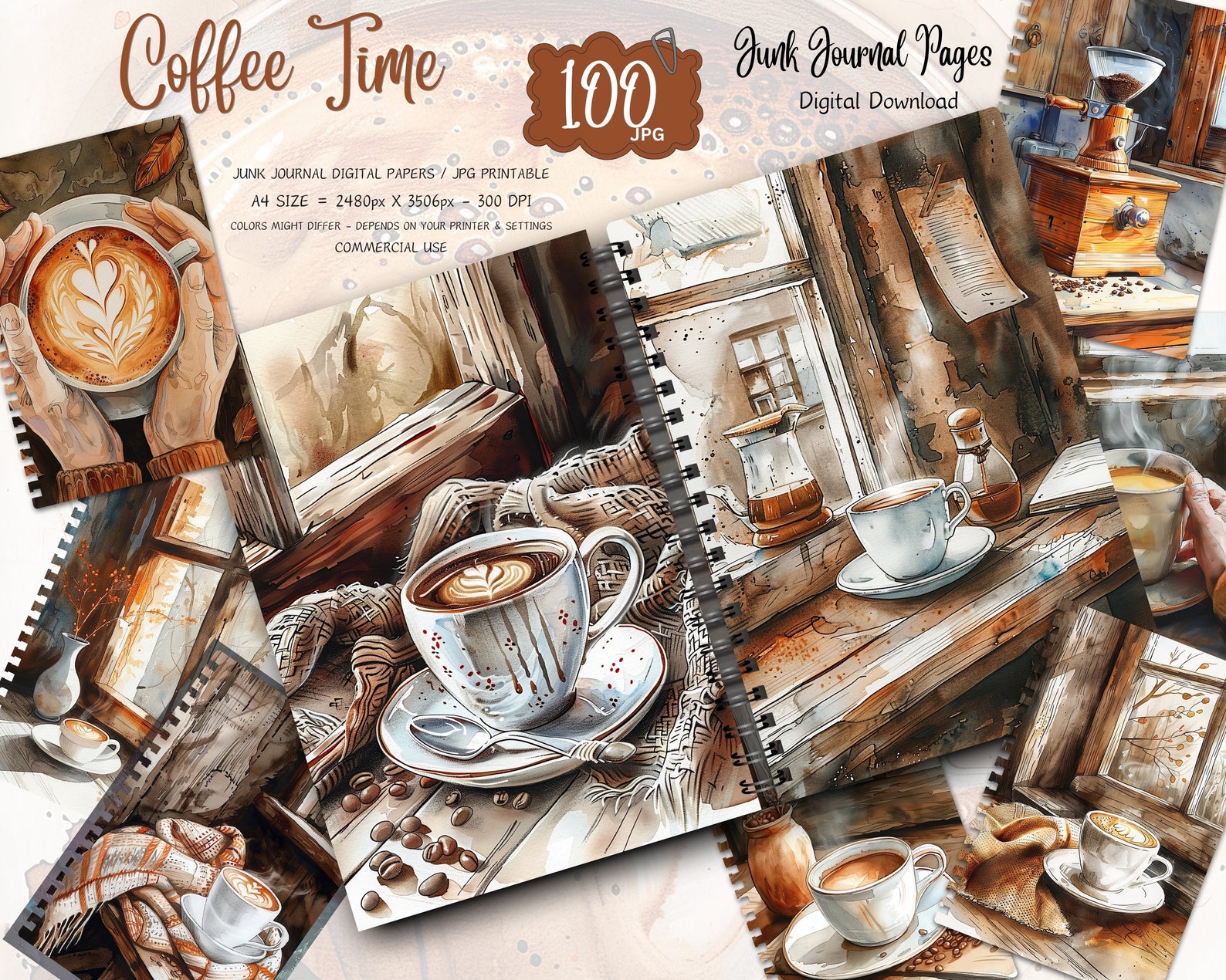 Vintage Coffee Junk Journal Pages, Hot Chocolate Journal Card, Delicate ...