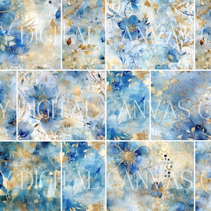 Distressed Blue and Gold Digital Paper: Vintage Grunge Textures ...