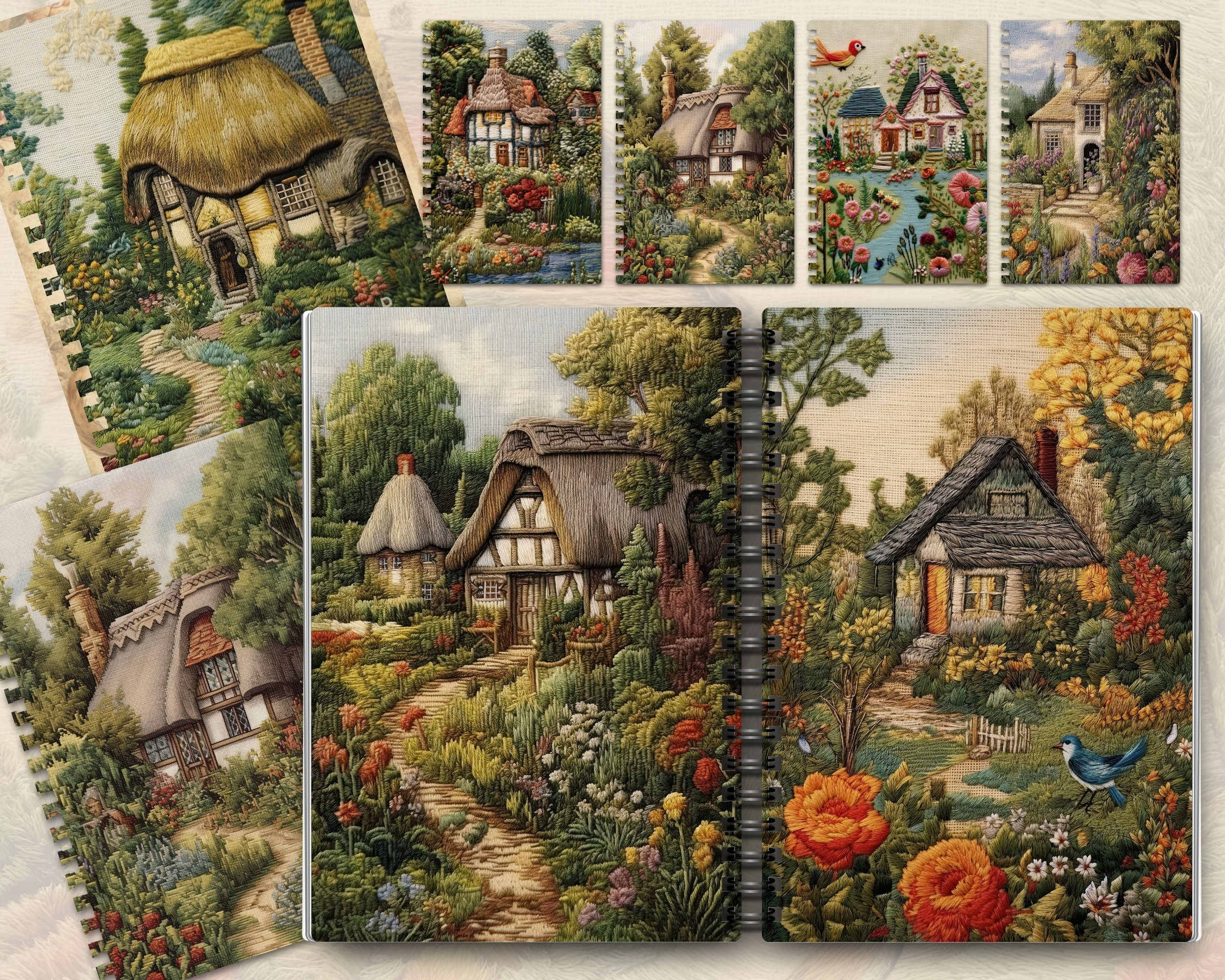 Embroidered Cottage Junk Journal Pages, Digital Scrapbook Paper Kit ...