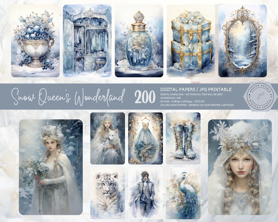 Snow Queen Junk Journal Paper: Winter Wonderland Watercolor (digital ...