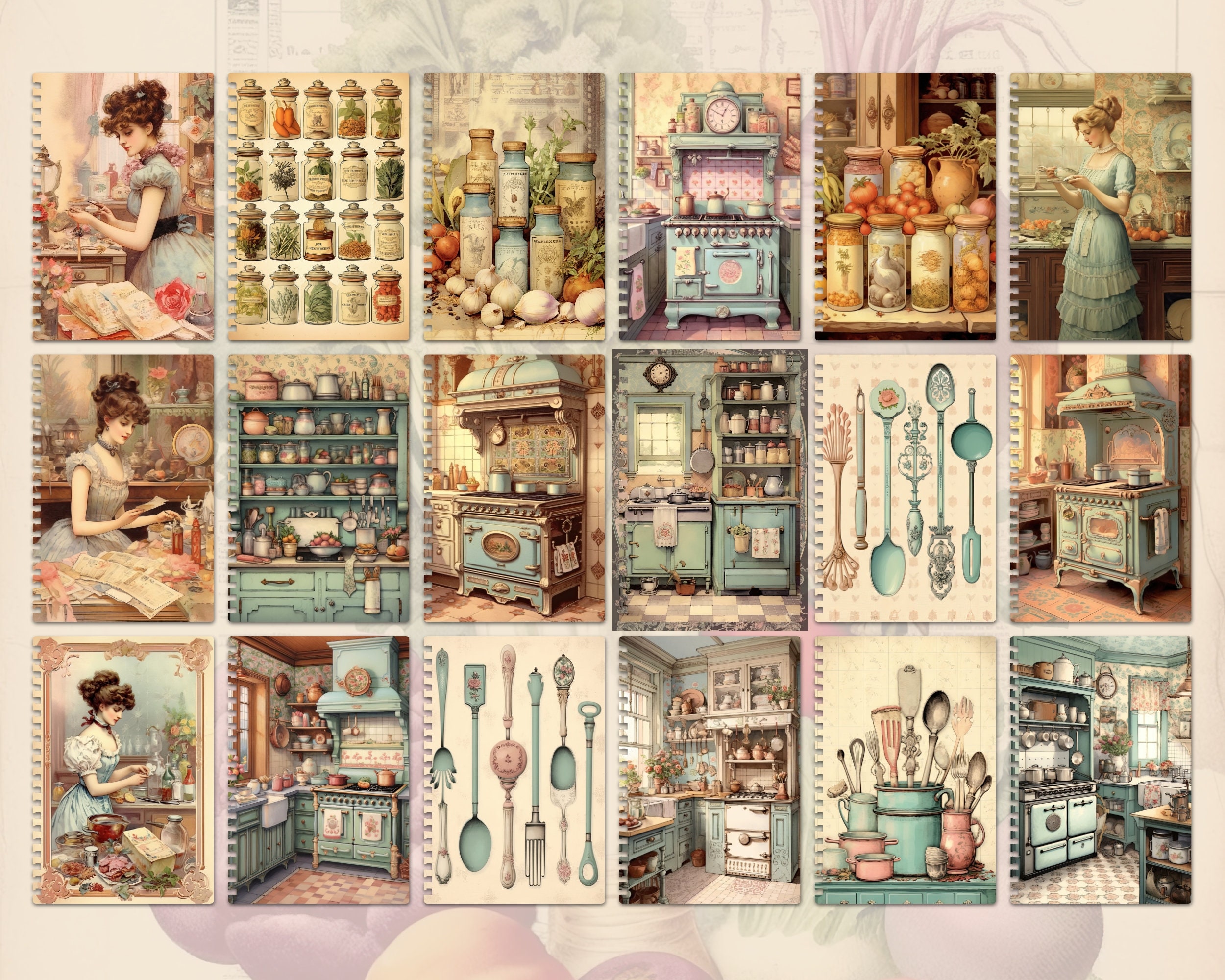 Vintage Cooking Junk Journal Pages, Digital Scrapbook Paper Kit ...