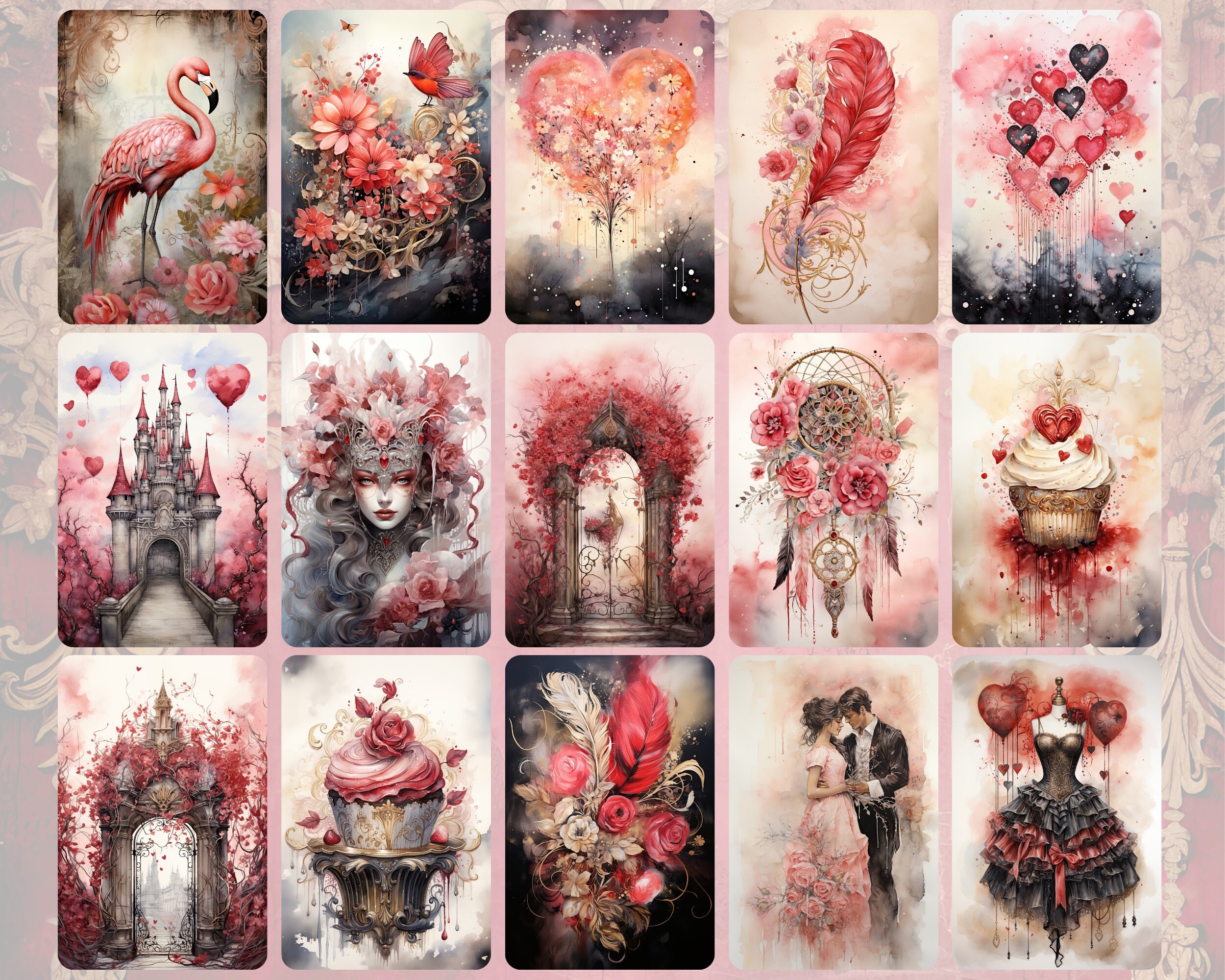 VALENTINE Red Theme, Big Bundle Shabby Chic Journal, Digital Paper A4 ...