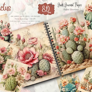 Cactus Junk Journal Kit, Watercolor Cactus Succulent Journal Pages ...