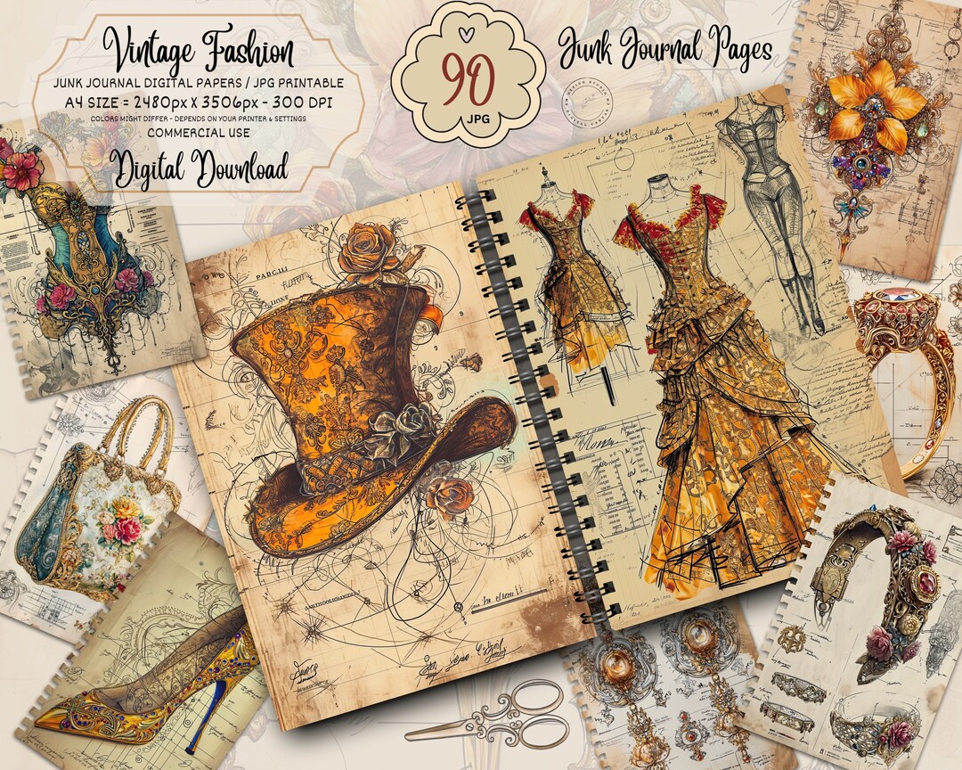 Vintage Fashion Journaling Cards 90 Jpg Printable Ephemera, Digital ...