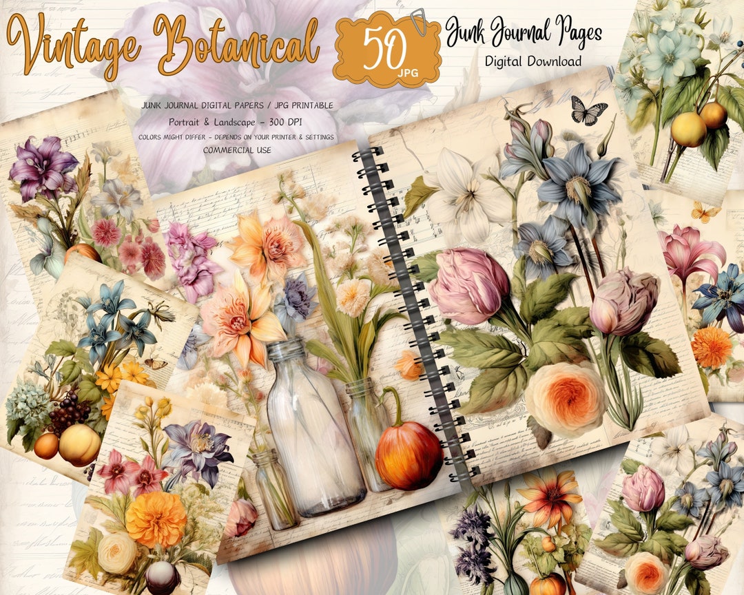 Vintage Botanical Portrait Journaling Digital Kit, Floral Printable ...