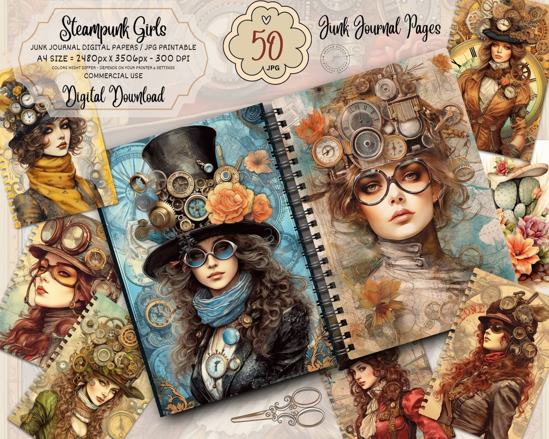 Steampunk Junk Journal Pages, Digital Industrial Paper, Victorian ...