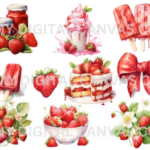 Watercolor Strawberries Clipart - Digital Png SVG Strawberry Cupcake ...