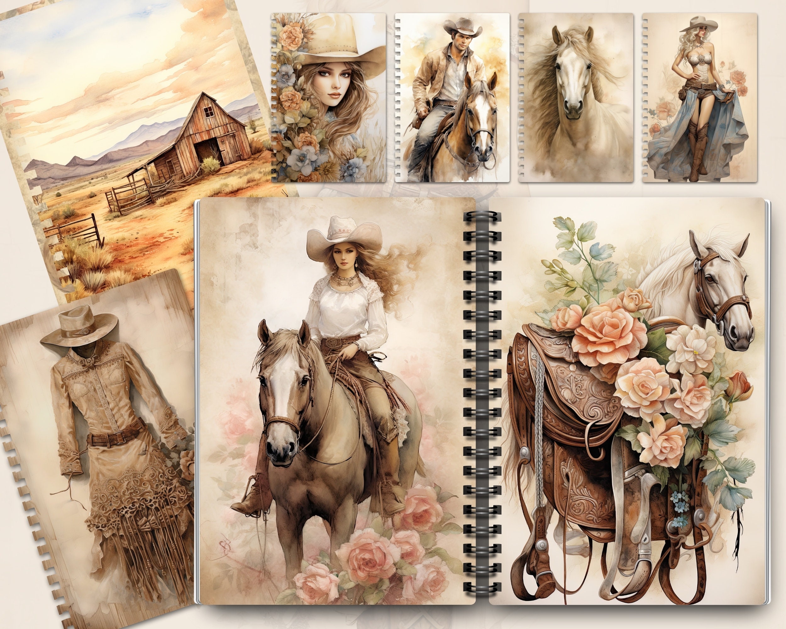 Watercolor Western Junk Journal Printable Pages, Cowboy Junk Journal ...