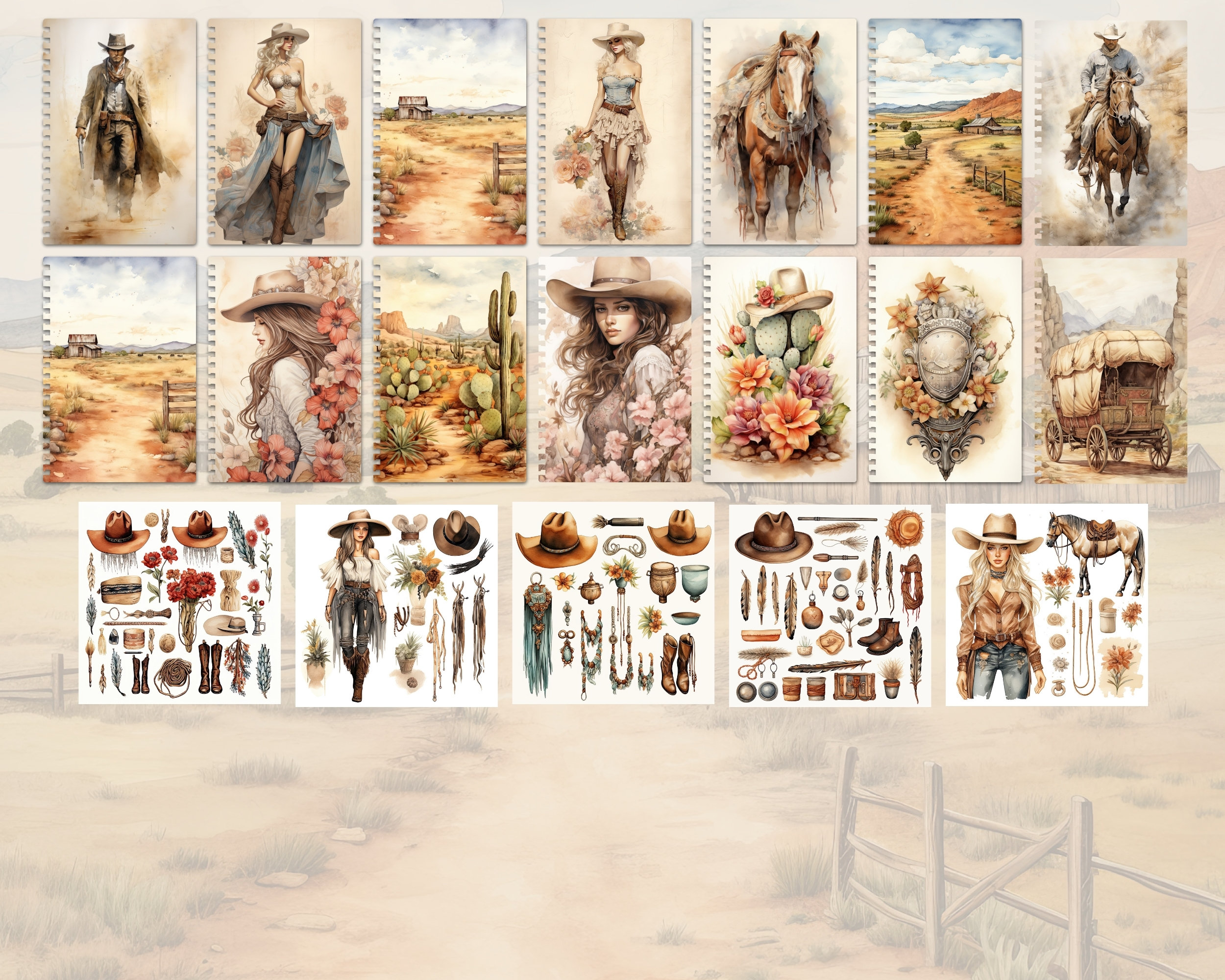 Watercolor Western Junk Journal Printable Pages, Cowboy Junk Journal ...