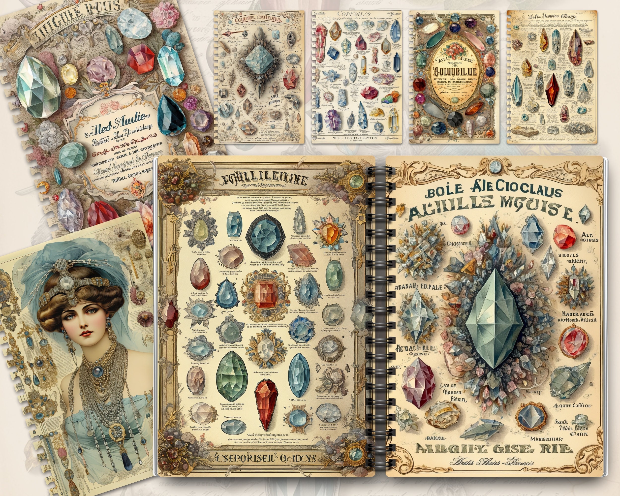 Mystic Crystals Junk Journal Pages, Digital Scrapbook Paper Kit, Magic ...