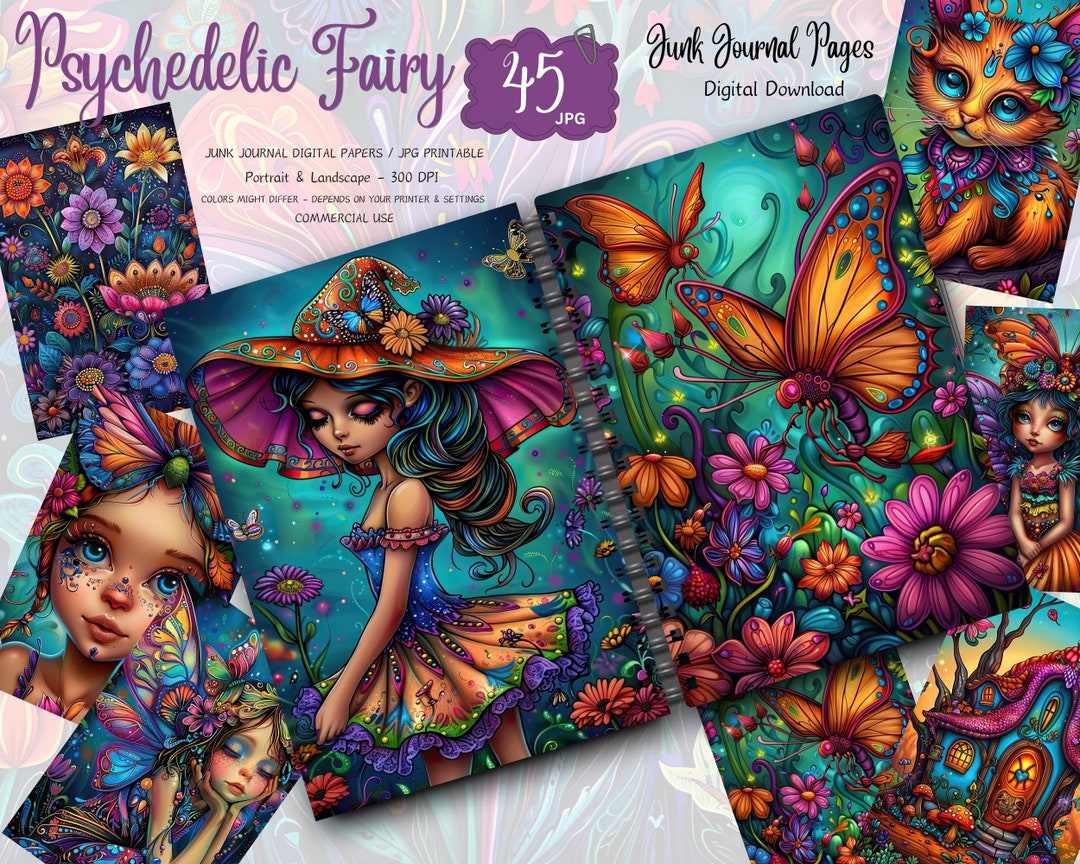 Psychedelic Fairy Junk Journal Pages: Watercolor Collage (digital ...