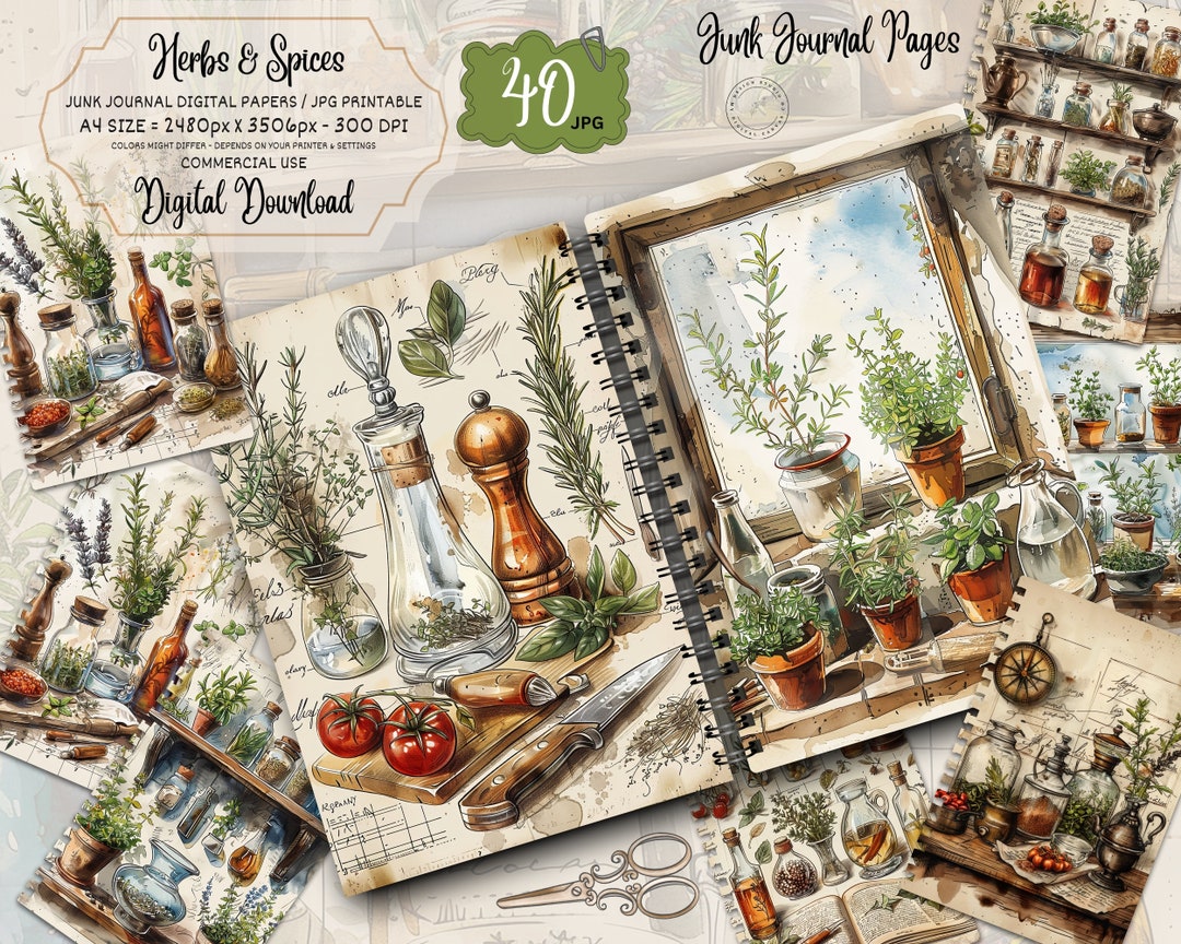Herbs & Spices Junk Journal Pages: Vintage Kitchen Ephemera (digital ...