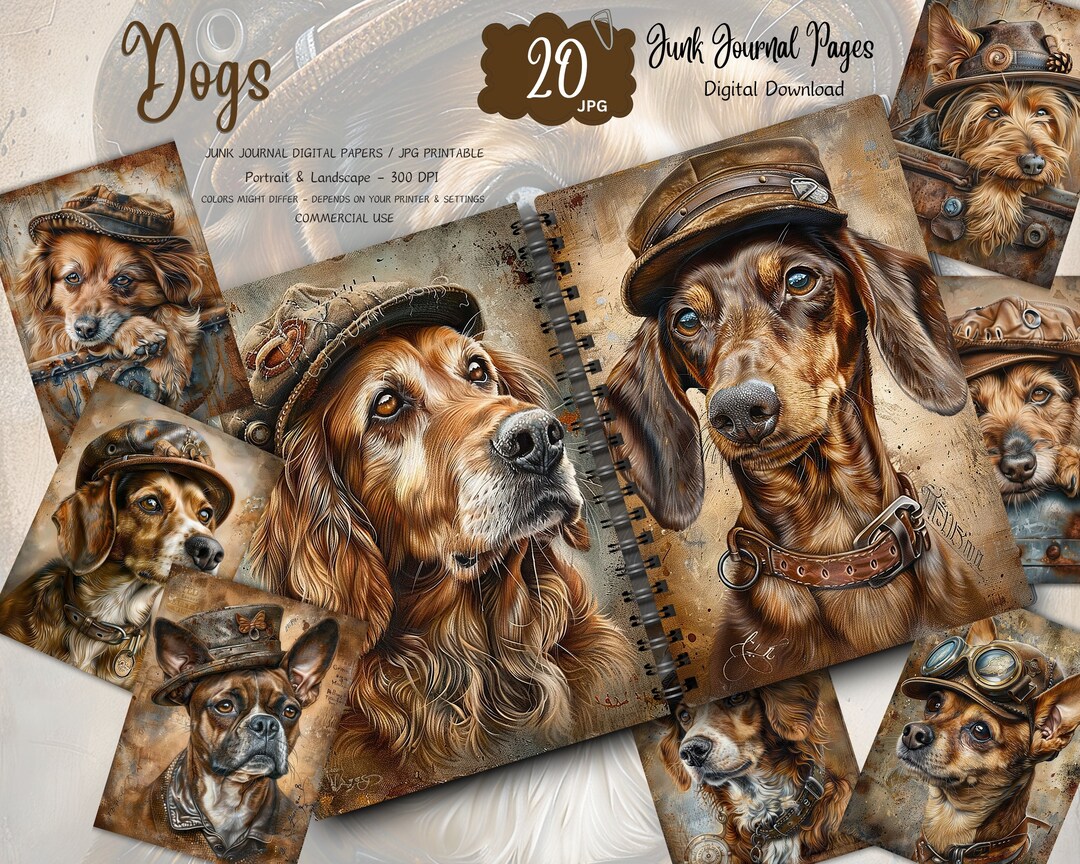 Steampunk Dogs Junk Journal Pages: Vintage Puppy Art (digital Download ...