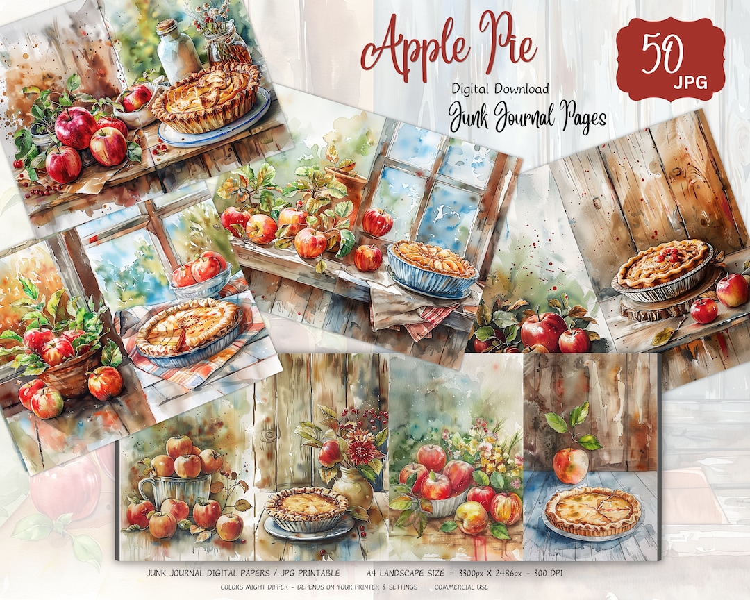 Apples & Pies Junk Journal Pages, Digital Scrapbook Paper Kit, Baking ...