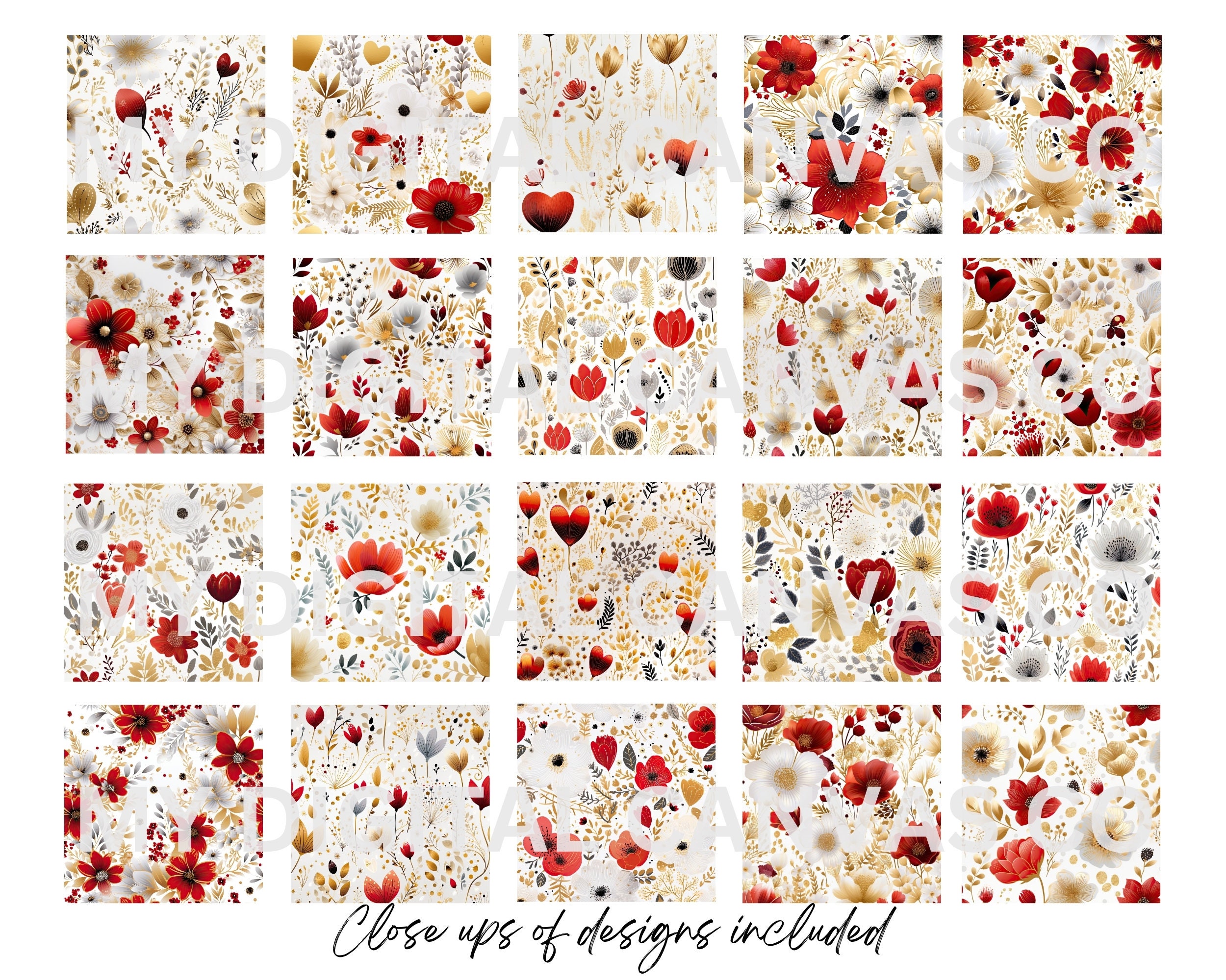 Red and Gold Luxury Floral Digital Paper VALENTINES DAY Seamless Design ...