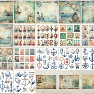 Nautical Junk Journal Kit, Digital Scrapbook Pages, Printable Collage ...