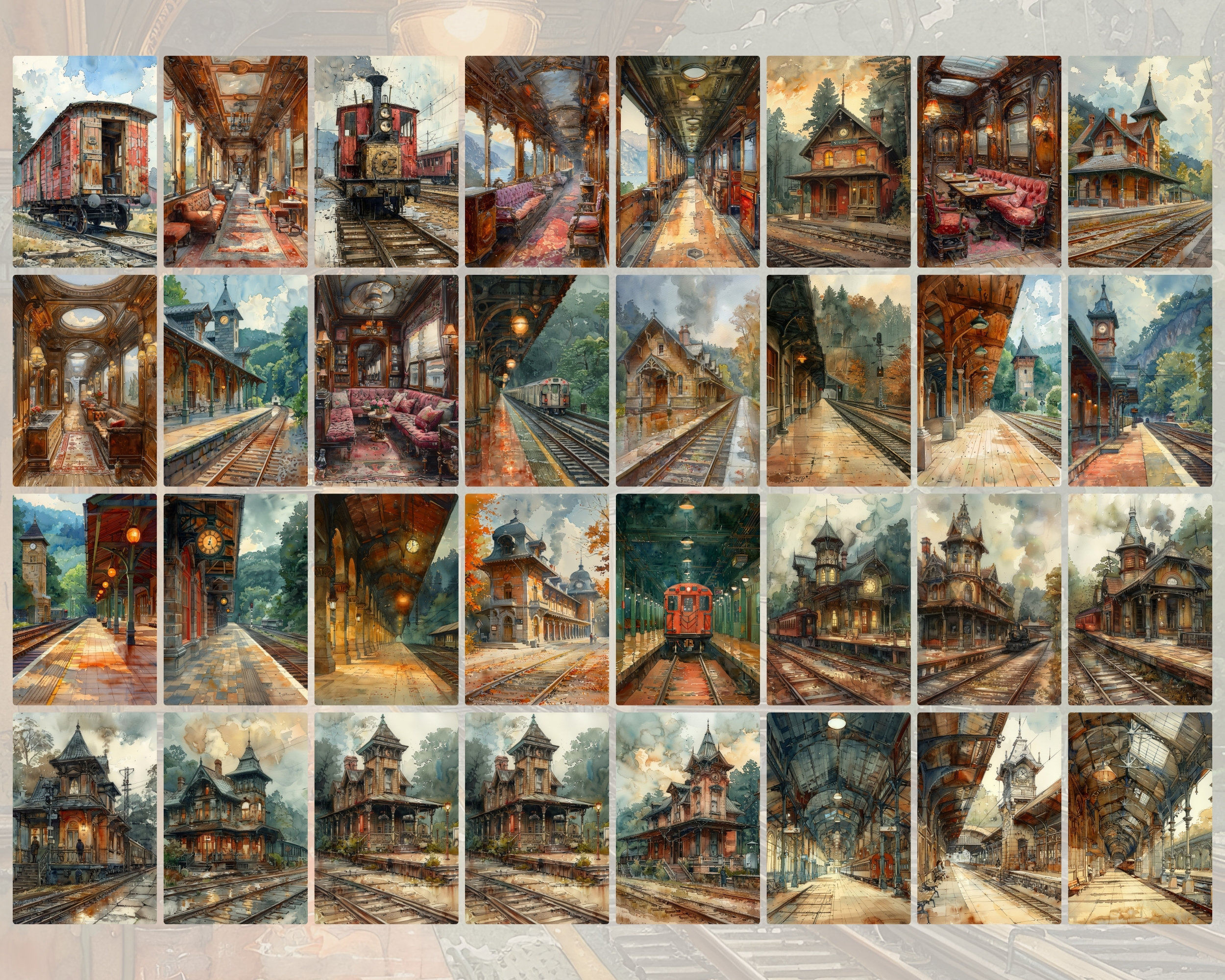 Vintage Train Junk Journal Pages, Digital Scrapbook Paper Kit ...