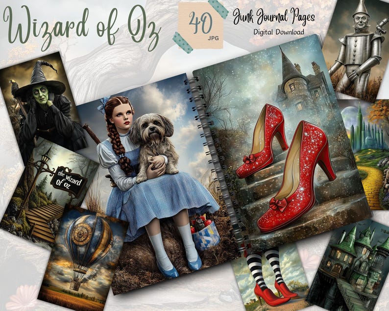 Wizard of Oz Junk Journal Pages Digital Download, Printable Fairytale ...