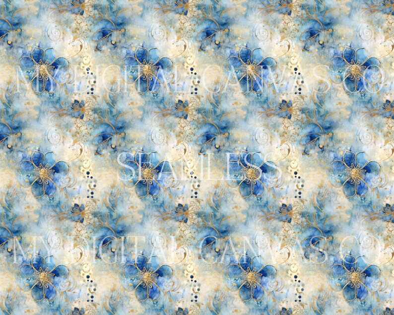 Distressed Blue and Gold Digital Paper, Gold Foil Patterns, Vintage ...