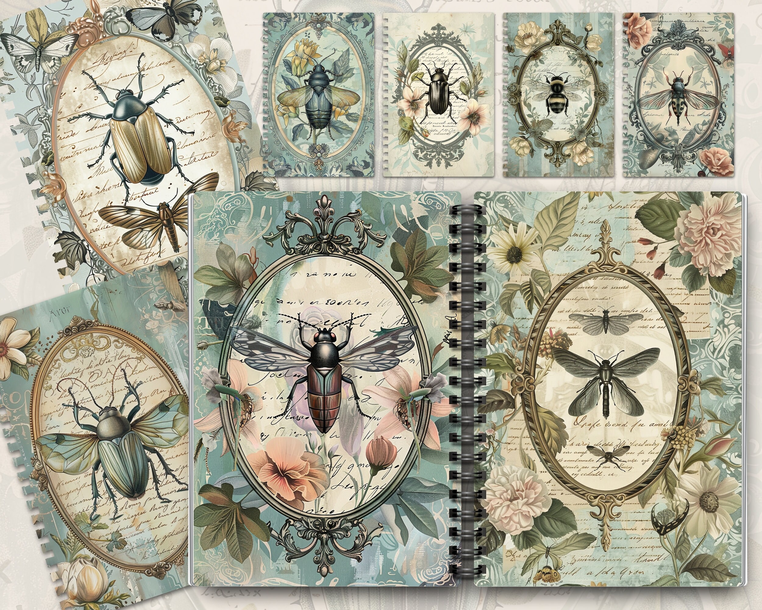 Vintage Insects Junk Journal Pages, Digital Scrapbook Paper Kit ...