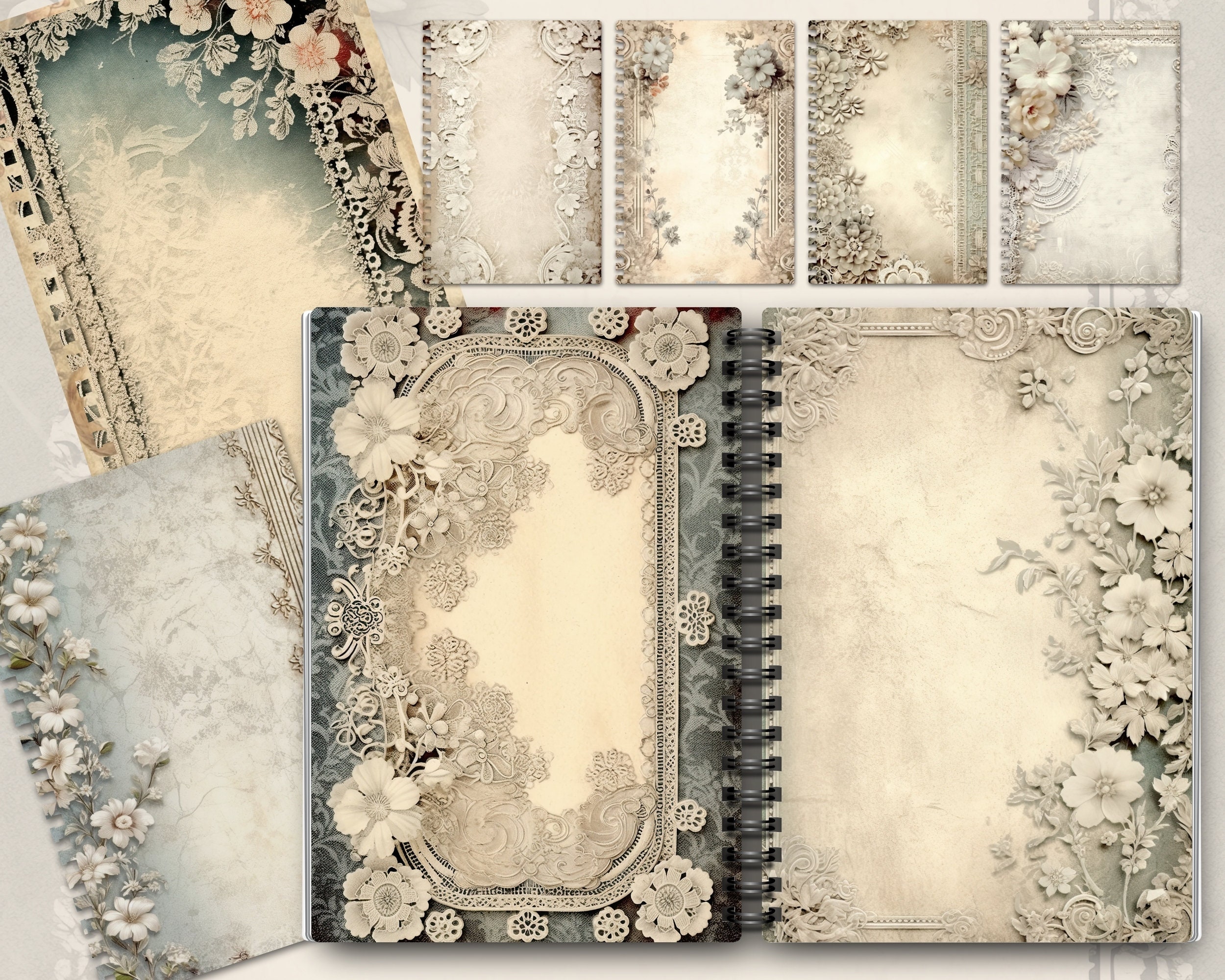 Vintage Lace Backgrounds, Digital Junk Journal Pages, Printable Grunge ...
