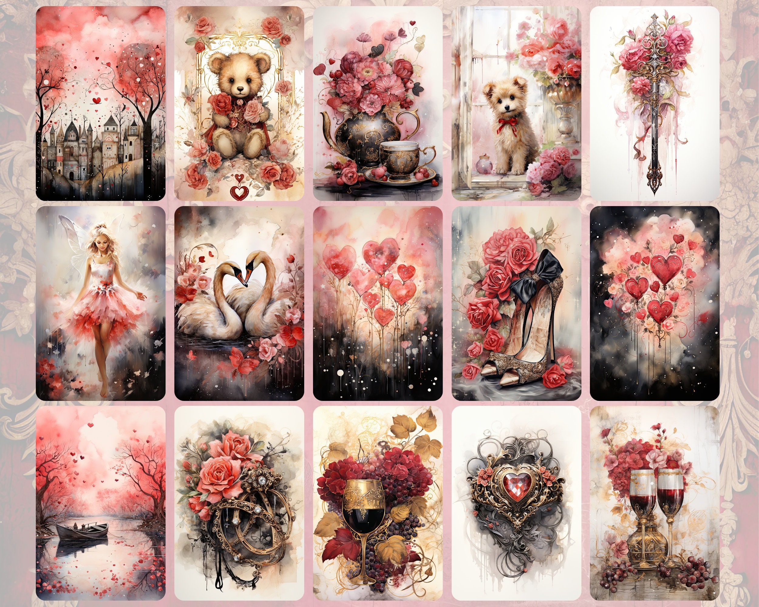 VALENTINE Red Theme, Big Bundle Shabby Chic Journal, Digital Paper A4 ...