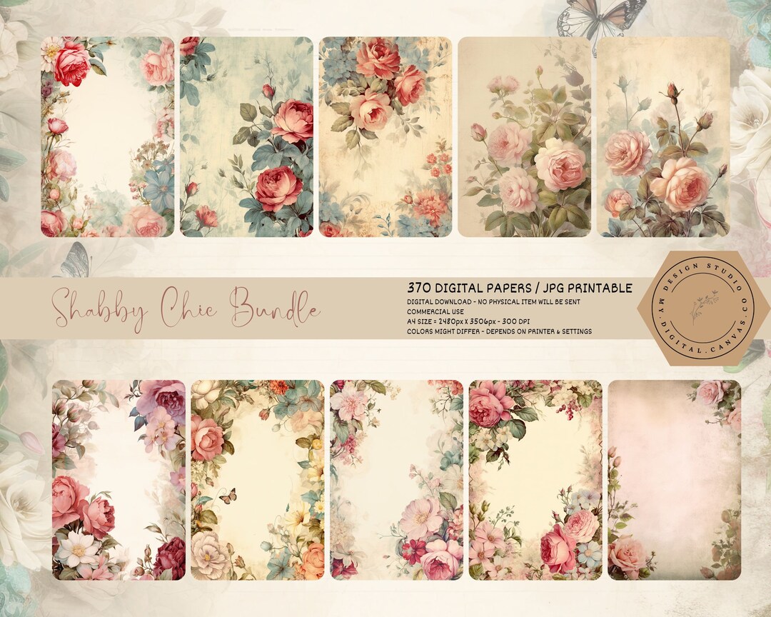 Shabby Chic Floral Digital Paper: Vintage Journal Bundle (A4) - Etsy