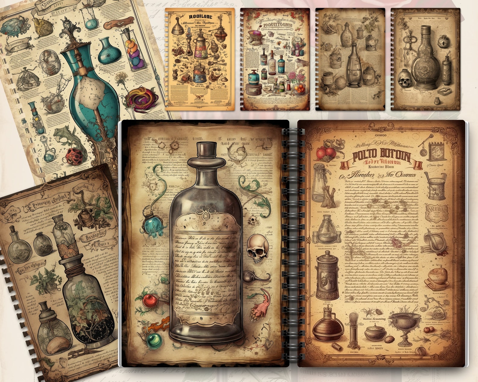 Mystic Potions Junk Journal Pages, Digital Scrapbook Paper Kit, Vintage ...