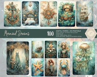 46 Ocean's Whisper Junk Journal Kit, Mermaid Digital Paper for ...