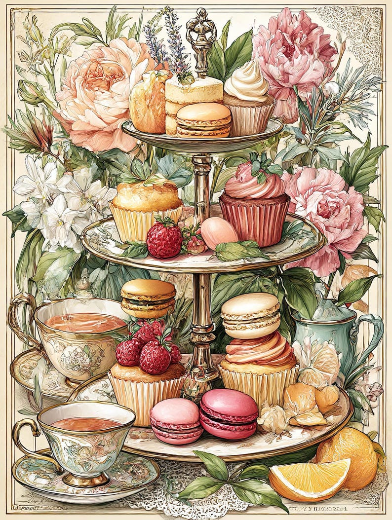 Vintage Tea Party Shabby Chic Printable Junk Journal Kit, Afternoon Tea ...