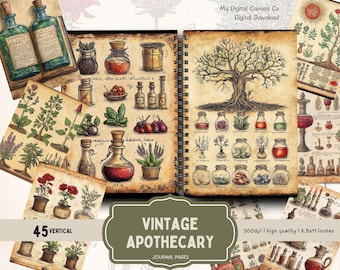 Botanical Herbs Junk Journal Pages, Digital Scrapbook Paper Kit, Herbal ...