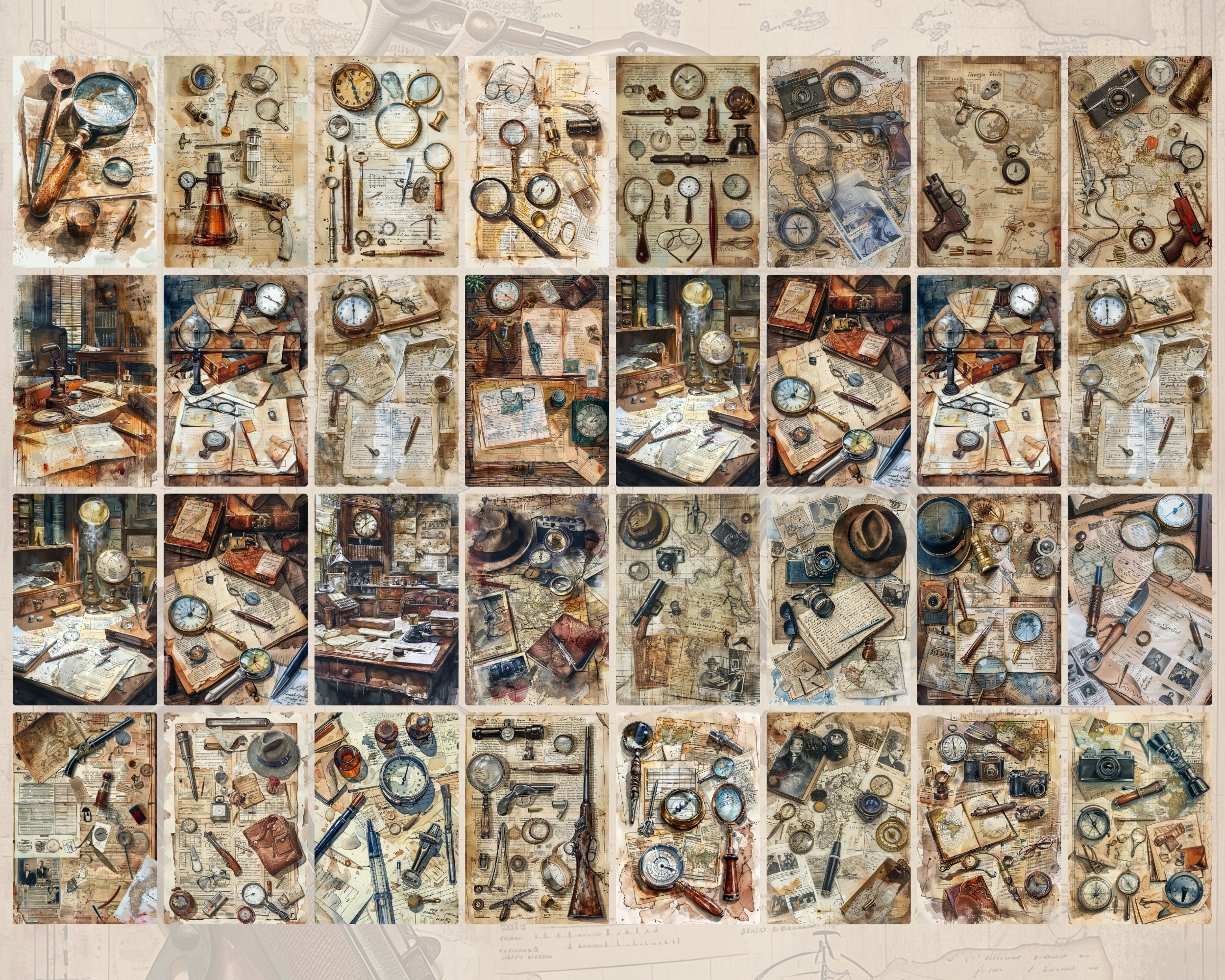 Vintage Detective Junk Journal Pages, Digital Scrapbook Paper Kit ...