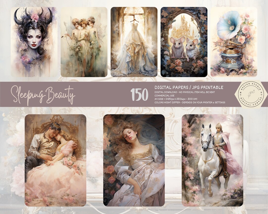 SLEEPING BEAUTY Theme, Big Bundle Shabby Chic Journal, Digital Paper A4 ...