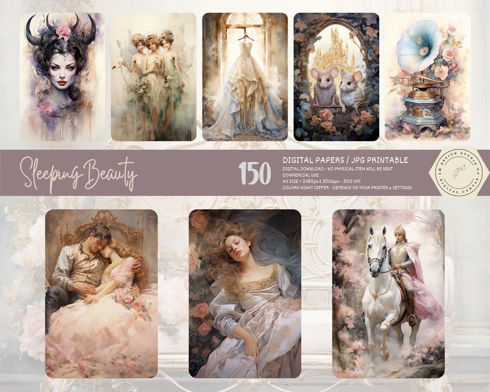 SLEEPING BEAUTY Theme, Big Bundle Shabby Chic Journal, Digital Paper A4 ...