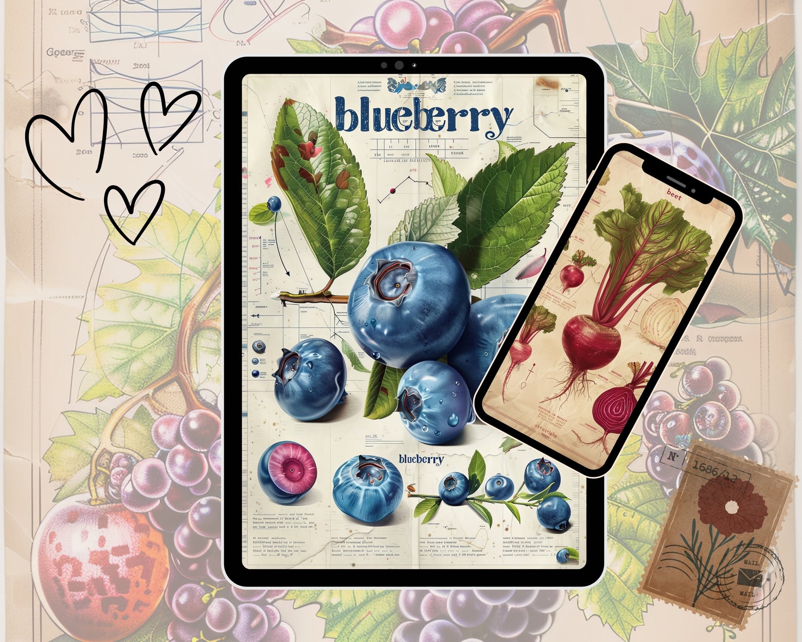 Vintage Fruit & Vegetable Journal Pages: Watercolor Collage (digital ...