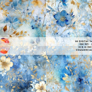 Distressed Blue and Gold Digital Paper: Vintage Grunge Textures ...