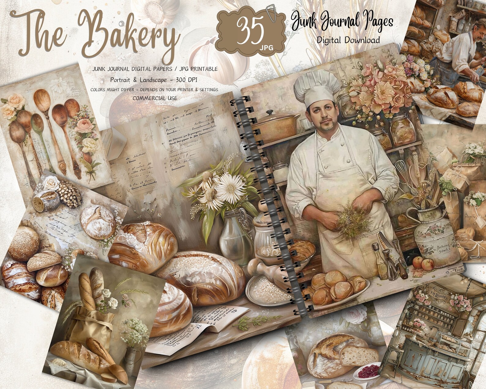Cozy Bakery Junk Journal Pages, Digital Scrapbook Paper Kit, Baking ...