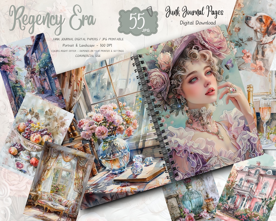 Regency Era Junk Journal Pages, Romance Scrapbooking Paper, Victorian ...