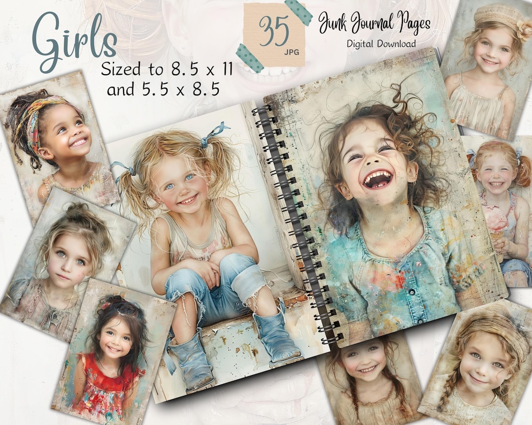 Little Girl Junk Journal Pages, Full Page Junk Journal Kit, Digital ...