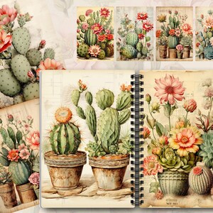 Cactus Junk Journal Kit, Watercolor Cactus Succulent Journal Pages ...