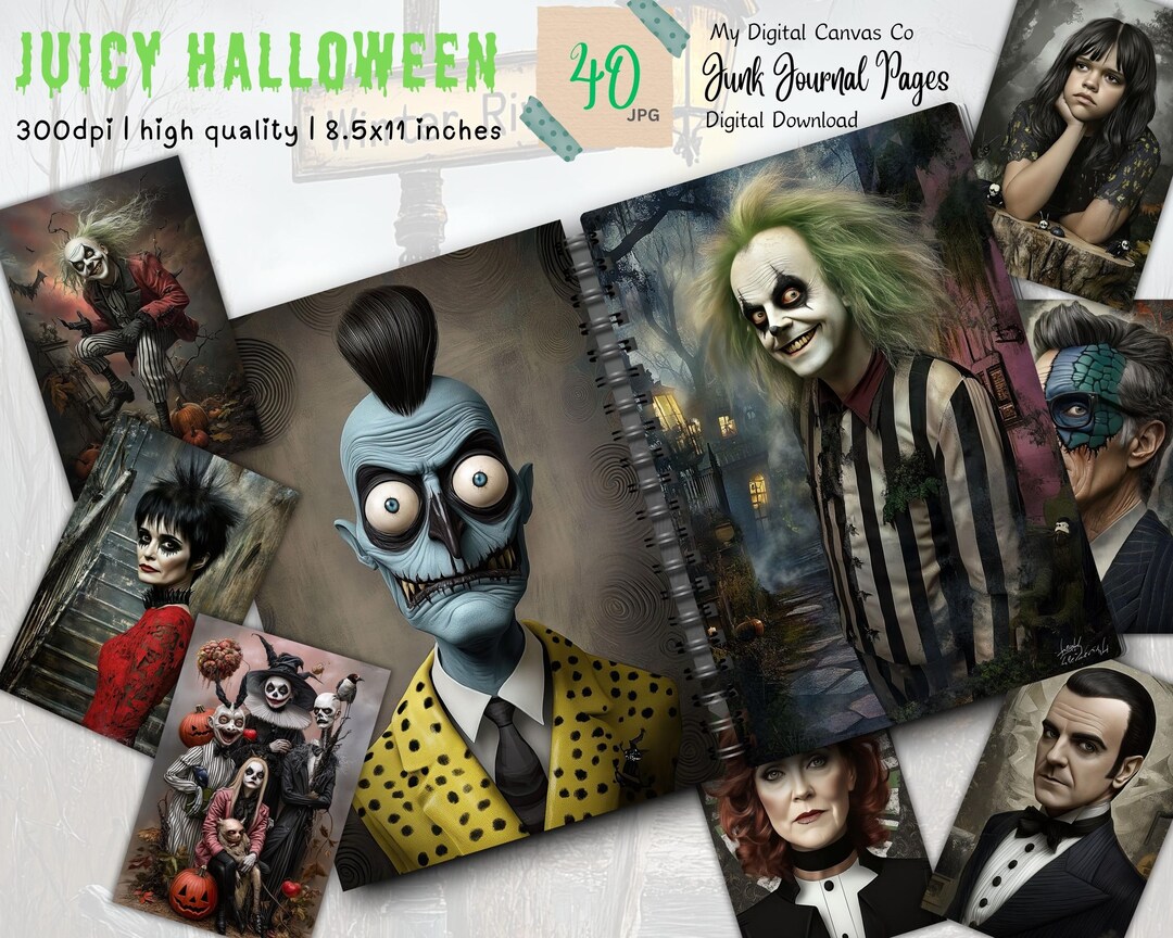 Horror Movie Halloween Junk Journal Pages: Creepy Characters (digital ...